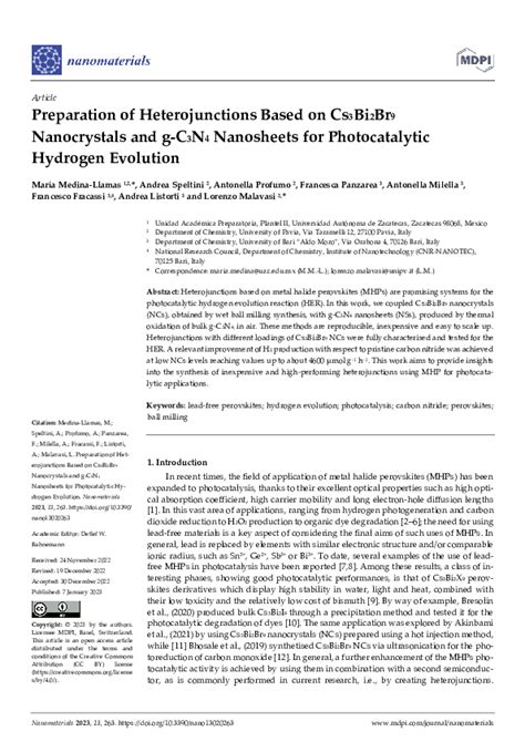 Pdf Preparation Of Heterojunctions Based On Cs3bi2br9 Nanocrystals And G C3n4 Nanosheets For