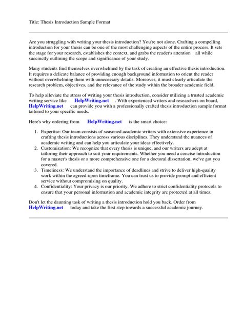 Thesis Introduction Sample Format Pdf Thesis Essays