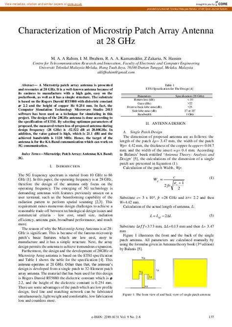Pdf 28 Ghz Microstrip Patch Array Antenna Design