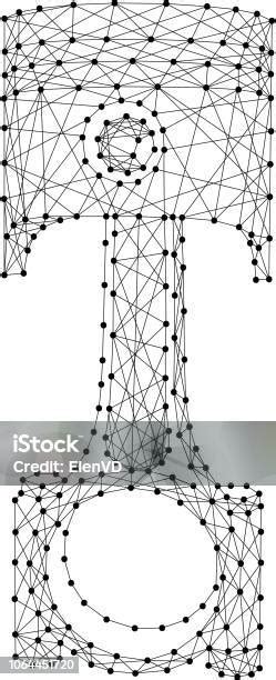 추상적인 미래 다각형 검은 선과 점 들에서 내부 연소 엔진의 커넥팅 로드와 피스톤 벡터 일러스트입니다 강철에 대한 스톡 벡터 아트 및 기타 이미지 Istock
