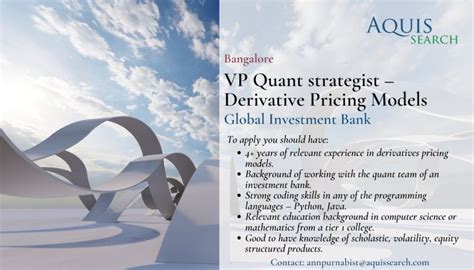 Vp Quant Strategist Derivative Pricing Models Global Investment Bank Bangalore To Apply