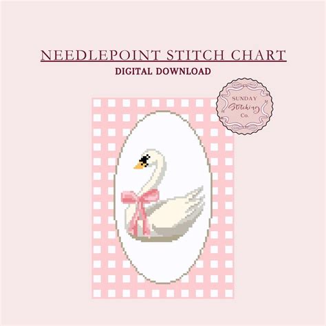 Needlepoint Digital Chart Swan Gingham Counted Cross Stitch Pattern