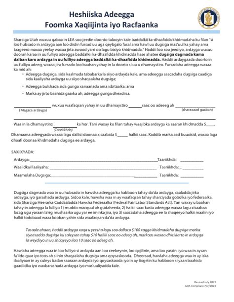 Utah Service Agreement Form Somali Fill Out Sign Online And