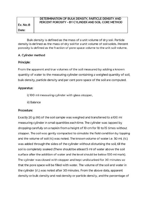Ex 8 Soil Density And Porosity Pdf