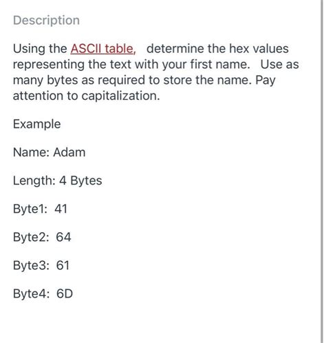 Solved Description Using The Ascii Table Determine The Hex