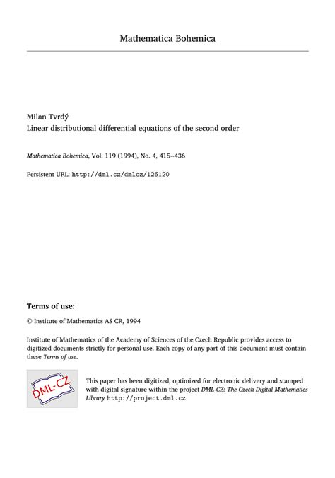 Pdf Linear Distributional Differential Equations Of The Second Order