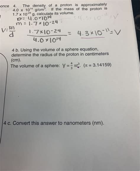 Solved Once 4 The Density Of A Proton Is Approximately 4 0