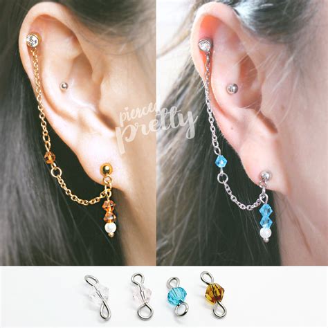 Wing Helix To Lobe Double Chain Hoop Earring 18g Ear Cartilage Piercing Chain Jewelry 304