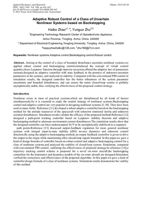 Adaptive Robust Control Of A Class Of Uncertain Nonlinear Systems Based