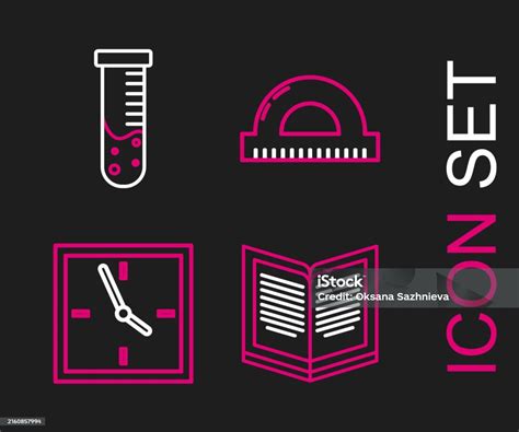 라인 오픈 북 시계 각도 측정을위한 각도기 그리드 및 시험관 및 플라스크 화학 실험실 아이콘을 설정합니다 벡터 0명에 대한 스톡 벡터 아트 및 기타 이미지 Istock