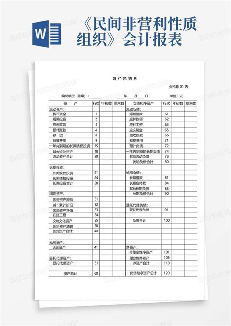 民间非营利性质组织会计报表Word模板下载 编号lywwxgwa 熊猫办公