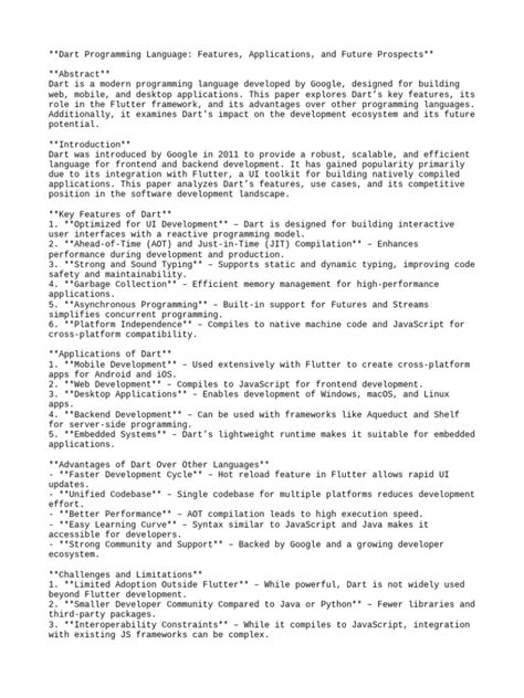 Dart Programming Language Features Pdf Cross Platform Software