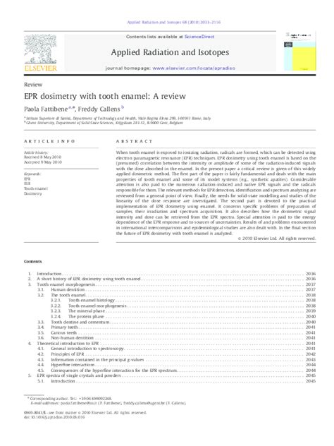 Pdf Epr Dosimetry With Tooth Enamel A Review