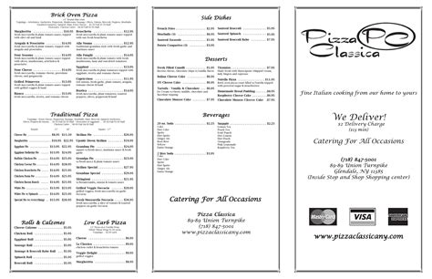 Menus Fine Italian Menus And Catering Pizza Classica Ny
