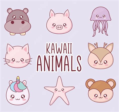 Premium Vector Kawaii Animal Cartoon Symbol Set Design Expression