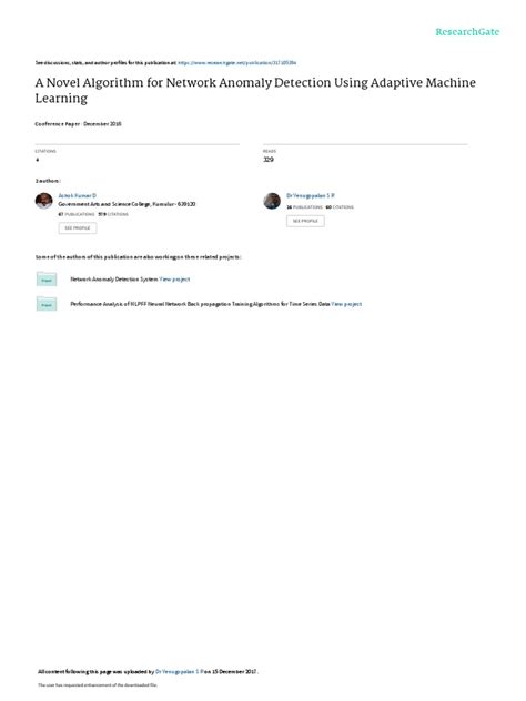 a novel algorithm for network anomaly detection using adaptive machine learning pdf receiver