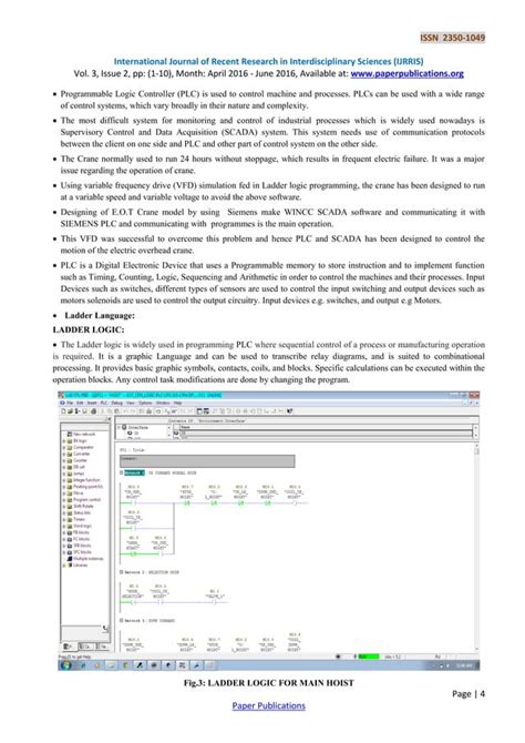 monitoring and controlling of electric overhead travelling crane using plc and scada pdf