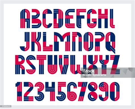 기하학적 원래 글꼴 벡터 디자인 숫자 추상 고유 문자 유형을 포함하는 기하학적 타이포그래피 알파벳 문자 세트 2에 대한 스톡