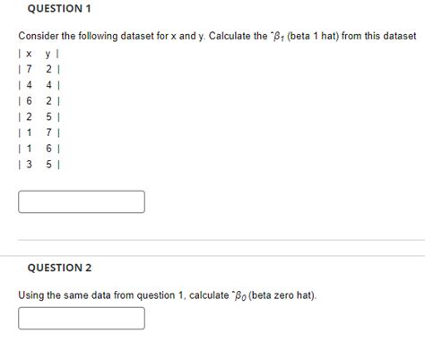 Solved Consider The Following Dataset For X And Y Calculate