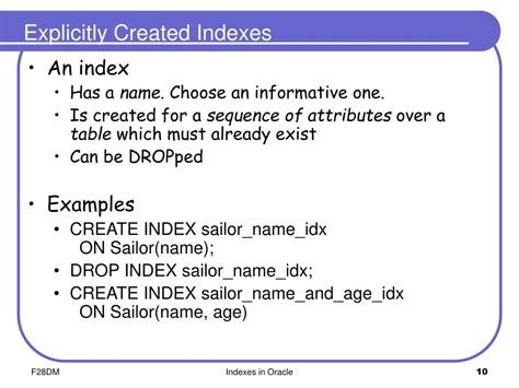 Ppt F28dm Database Management Systems Indexes In Oracle Powerpoint