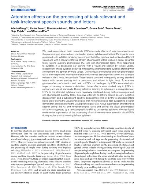 Pdf Attention Effects On The Processing Of Task Relevant And Task Irrelevant Speech And Letters