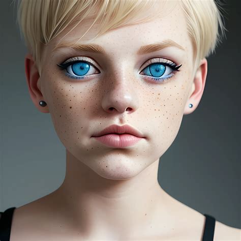 A Woman With Blonde Hair Septum Ring Blue Eyes Portrait Round Nose