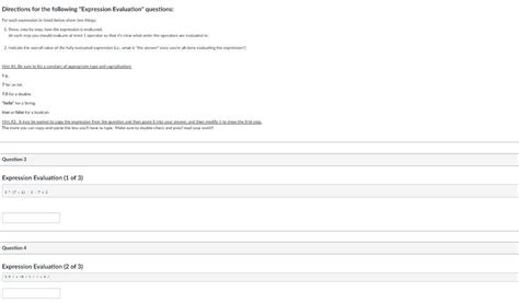 Solved Directions For The Following Expression Evaluation