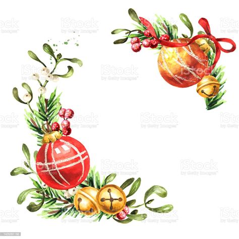 크리스마스와 새해 복 많이 받으세요 축제 장식 프레임 인사말 카드 또는 전단지 엽서 소책자 전단지 흰색 배경에 고립 된 손으로 그린 수채화 그림 크리스마스에 대한 스톡 벡터