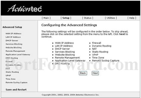 Actiontec GT704 WG Router Port Forwarding Instructions