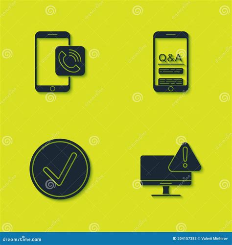 Set Mobile Phone Call Monitor With Exclamation Mark Check In Circle And Question And