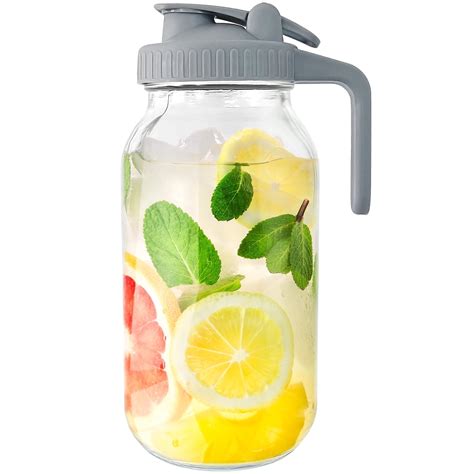Va1kene Glass Pitcher With Lid 64oz Mason Jar Pitcher With Spout And