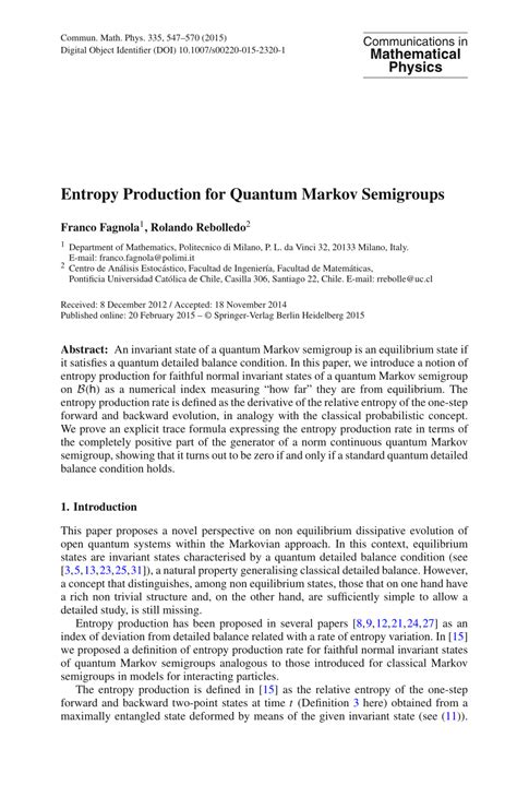 Pdf Entropy Production For Quantum Markov Semigroups