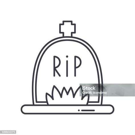 묘비 아이콘 선형 격리 일러스트레이션 씬 라인 벡터 웹 디자인 사인 흰색 배경에 편집 가능한 스트로크가 있는 개요 개념 기호 개체 그룹에 대한 스톡 벡터 아트 및 기타