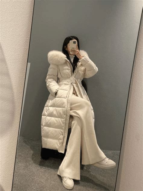 셀리 폭스퍼 벨트 롱패딩 에이블리