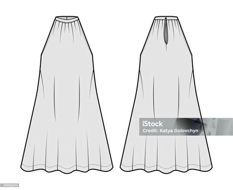 드레스 사다리꼴 텐트 기술 패션 일러스트 와 민소매 오버사이즈 바디 무릎 길이 줄무늬 하이 넥 홀터 0명에 대한 스톡 벡터 아트 및 기타 이미지 Istock