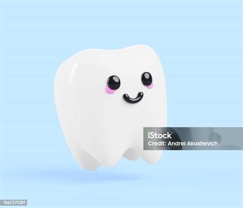 웃는 얼굴 3d 렌더링 아이콘을 가진 이빨 만화 Kawaii 캐릭터 건강하고 깨끗한 치과 인물 파란색 배경에 격리된 귀여운 행복한 치아 구강 위생 및 치과 건강 관리 3차원