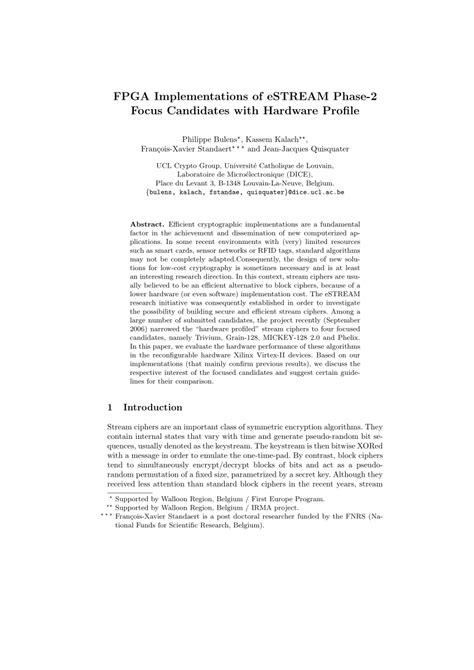 Pdf Fpga Implementations Of Estream Phase 2 Focus Candidates With Hardware Profile