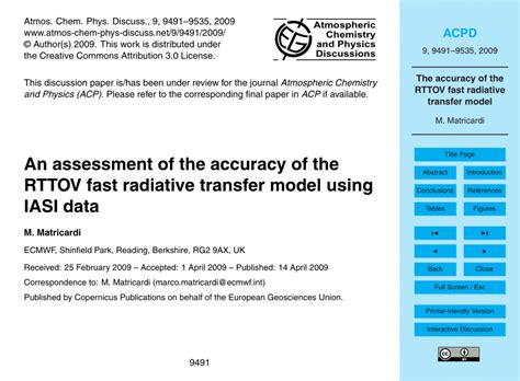 Pdf An Assessment Of The Accuracy Of The Rttov Fast Radiative Transfer Model Using Iasi Data