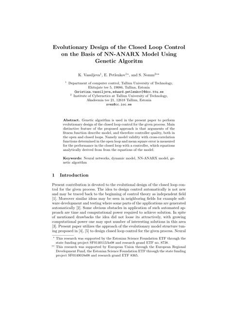 pdf evolutionary design of the closed loop control on the basis of nn anarx model using