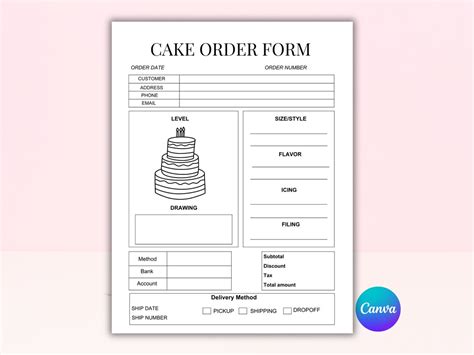 Editable Cake Order Form Template Fully Customize Canva Template