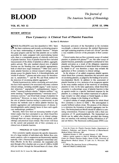 Pdf Flow Cytometry A Clinical Test Of Platelet Function