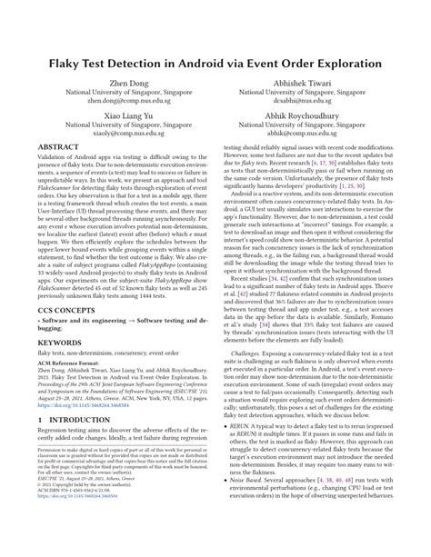 Pdf Flaky Test Detection In Android Via Event Order Exploration