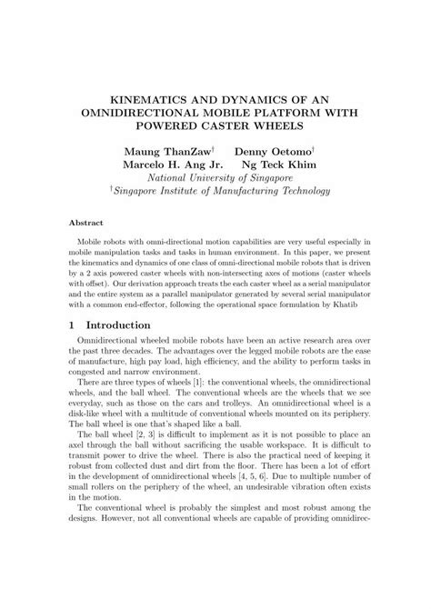 Pdf Kinematics And Dynamics Of An Powered Caster · Serial And Closed Chain Parallel