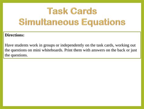Graphing Simultaneous Equations Task Cards Teaching Resources