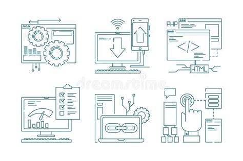 Web Development Line Icons Seo Mobile Layout Web Design Creative
