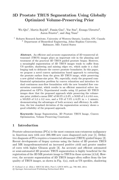 Pdf 3d Prostate Trus Segmentation Using Globally Optimized Volume Preserving Prior