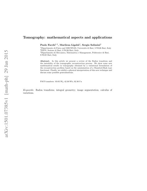 Pdf Tomography Mathematical Aspects And Applications