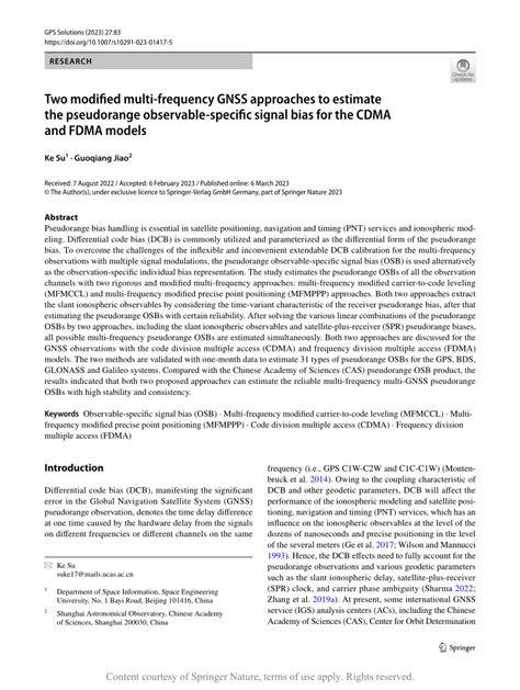 Two Modified Multi Frequency Gnss Approaches To Estimate The Pseudorange Observable Specific