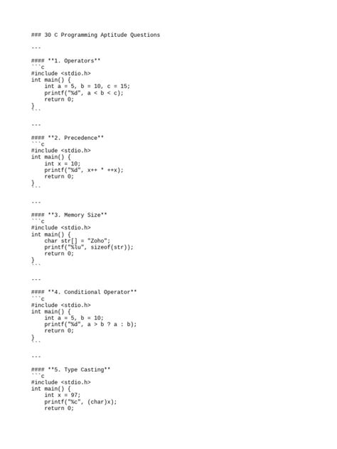 30 C Programming Aptitude Quest Pdf Pointer Computer Programming Software Engineering