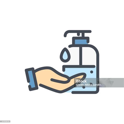 손 소독제 색상 라인 아이콘 손 위생 젤 벡터 개요 다채로운 기호 건강관리와 의술에 대한 스톡 벡터 아트 및 기타 이미지